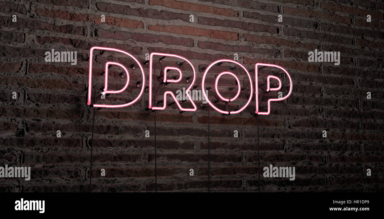 DROP -Realistic Neon Sign on Brick Wall background - 3D rendered ...