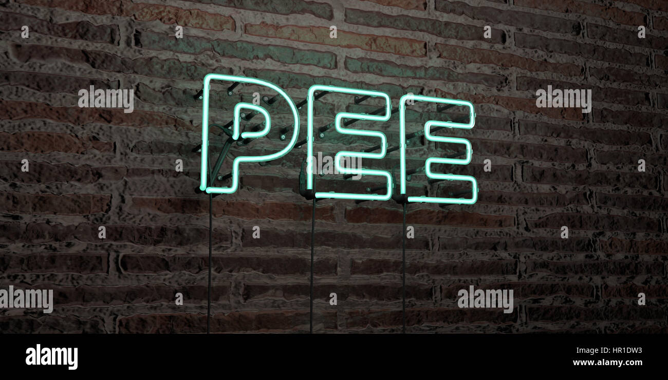 PEE -Realistic Neon Sign on Brick Wall background - 3D rendered royalty ...