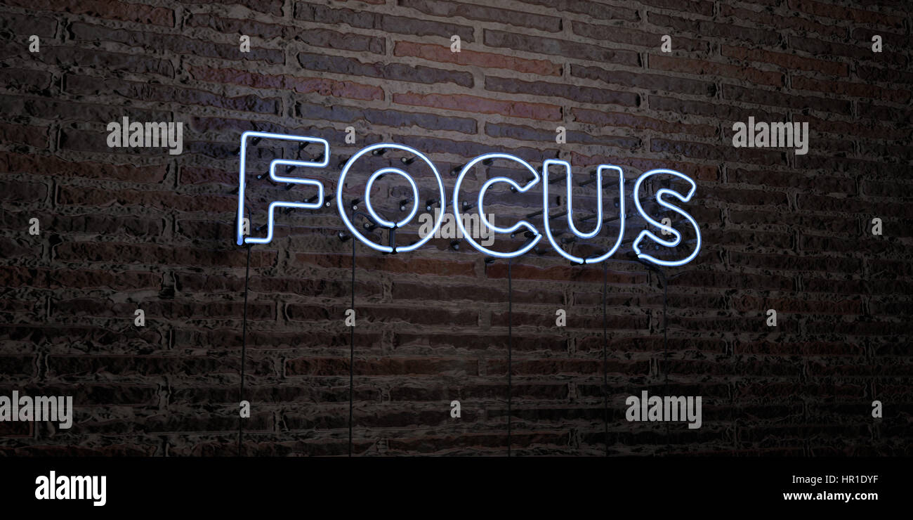 FOCUS -Realistic Neon Sign on Brick Wall background - 3D rendered ...