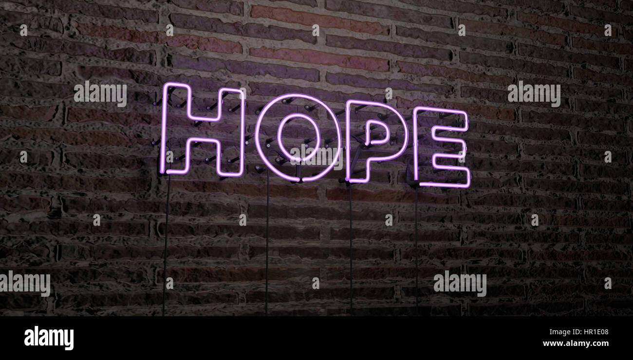 HOPE -Realistic Neon Sign on Brick Wall background - 3D rendered ...