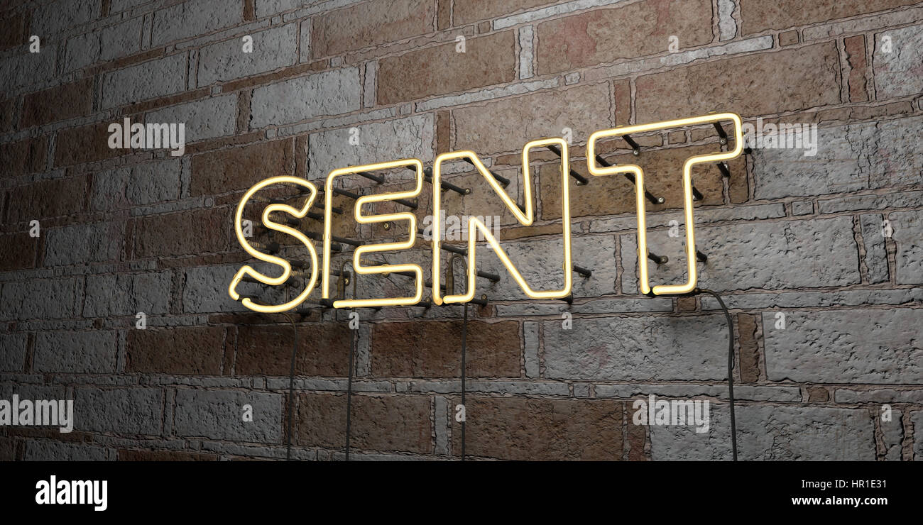 SENT - Glowing Neon Sign on stonework wall - 3D rendered royalty free ...