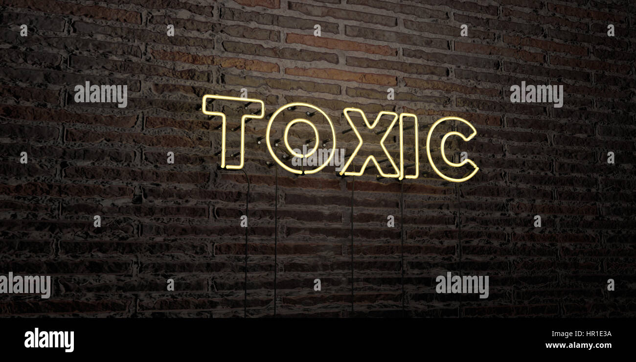 TOXIC -Realistic Neon Sign on Brick Wall background - 3D rendered ...