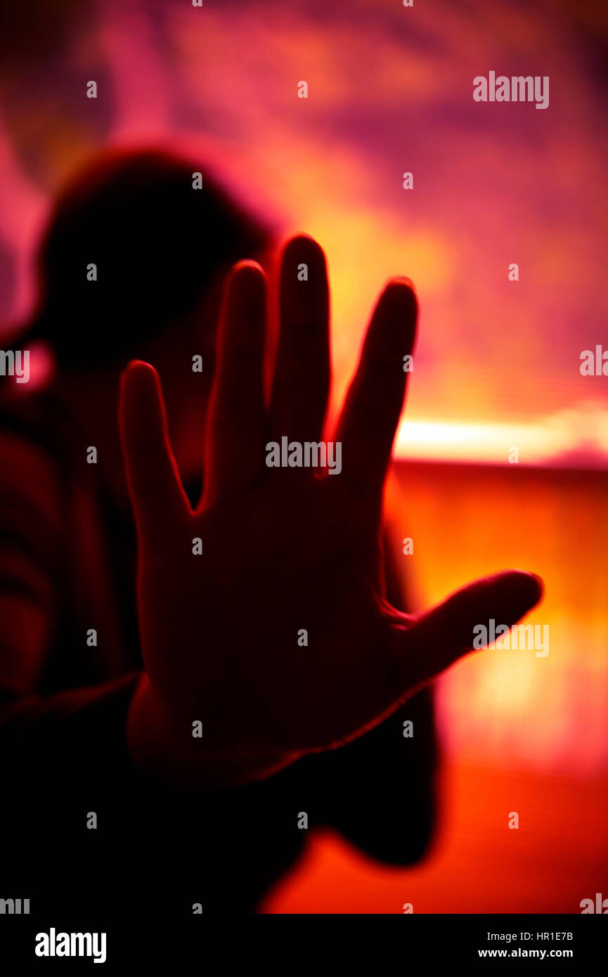 woman's hand in protective gesture Stock Photo - Alamy