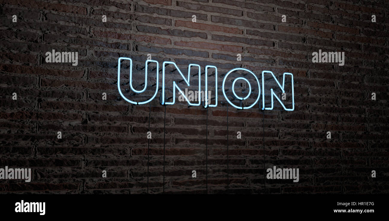 UNION -Realistic Neon Sign on Brick Wall background - 3D rendered ...