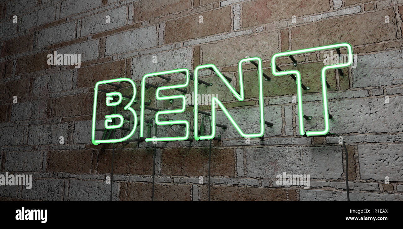 BENT - Glowing Neon Sign on stonework wall - 3D rendered royalty free ...