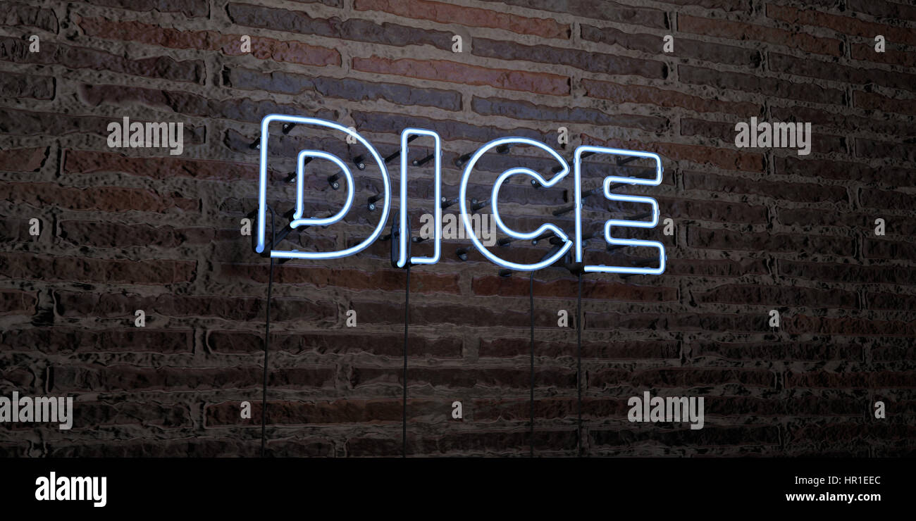 DICE -Realistic Neon Sign on Brick Wall background - 3D rendered ...