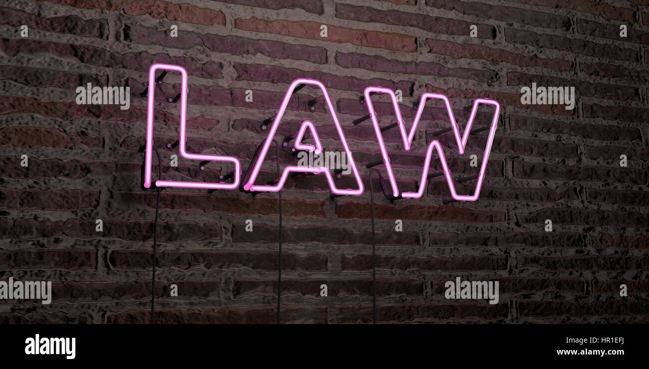 LAW -Realistic Neon Sign on Brick Wall background - 3D rendered royalty ...