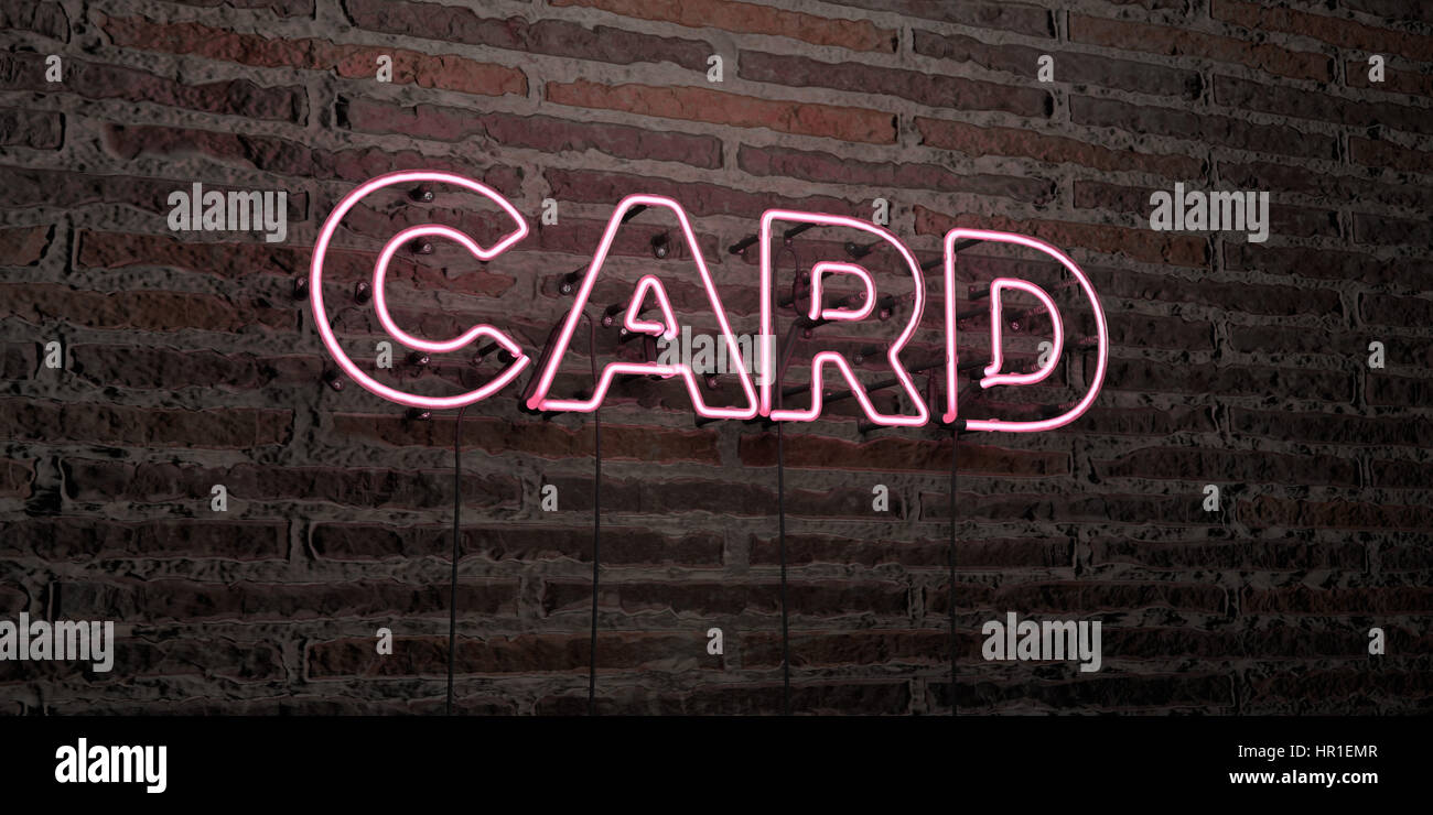 CARD -Realistic Neon Sign on Brick Wall background - 3D rendered ...