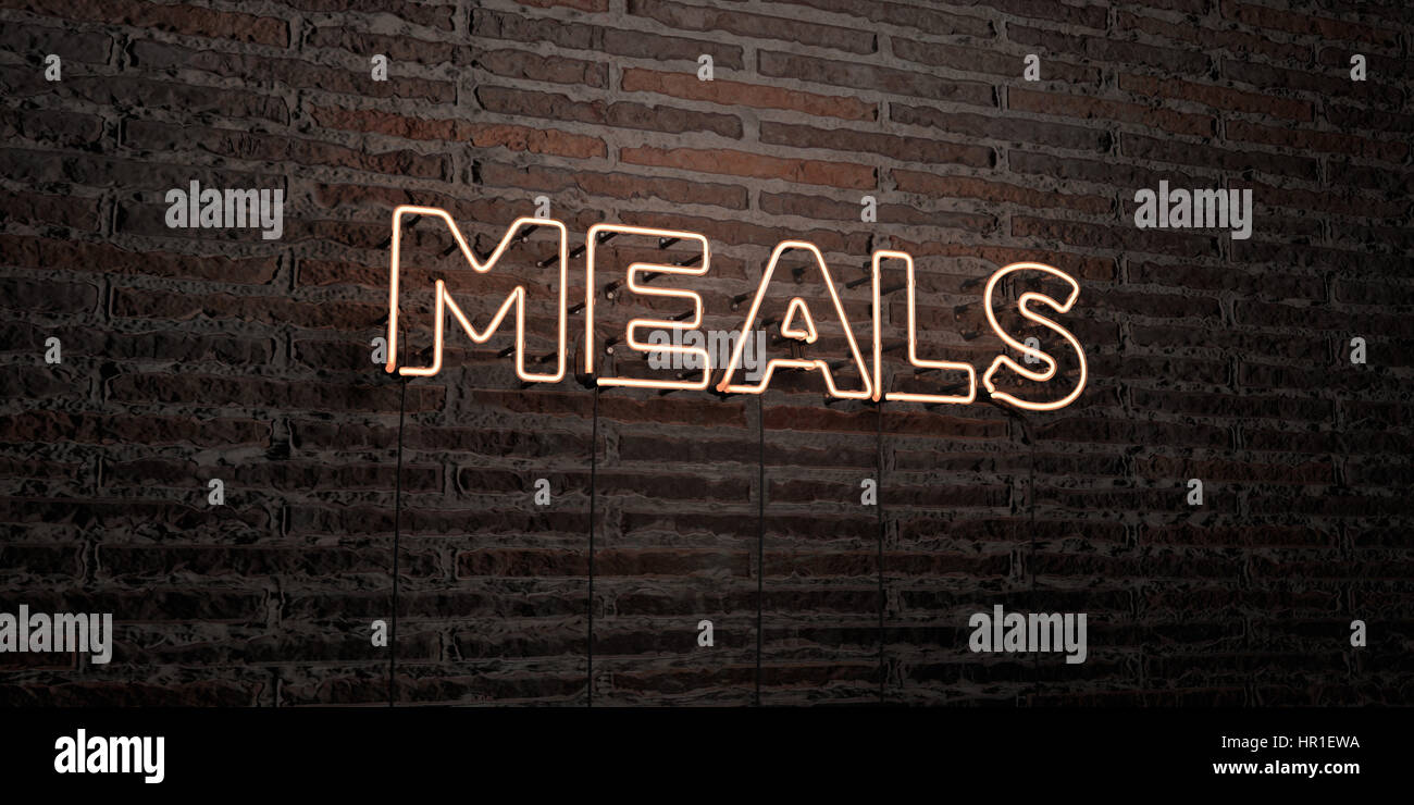 MEALS -Realistic Neon Sign on Brick Wall background - 3D rendered ...