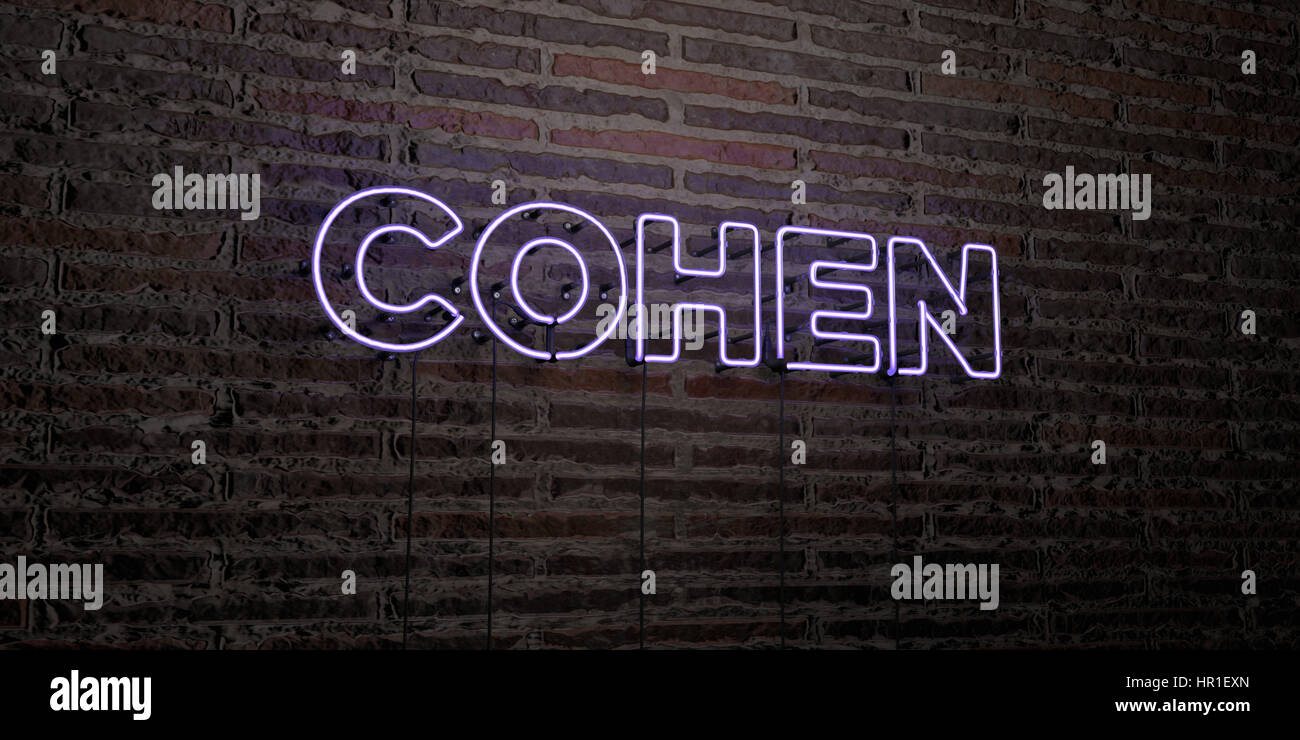 COHEN -Realistic Neon Sign on Brick Wall background - 3D rendered ...