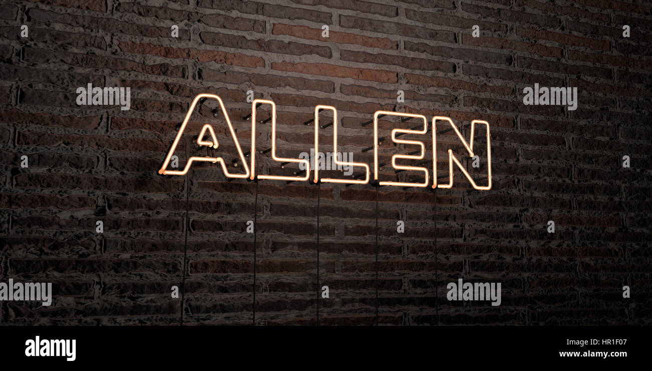 ALLEN -Realistic Neon Sign on Brick Wall background - 3D rendered ...