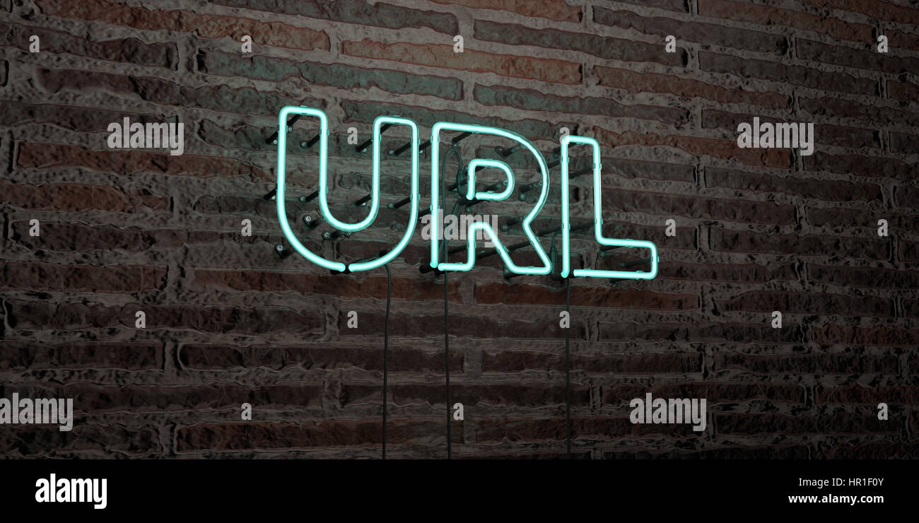 URL -Realistic Neon Sign on Brick Wall background - 3D rendered royalty ...