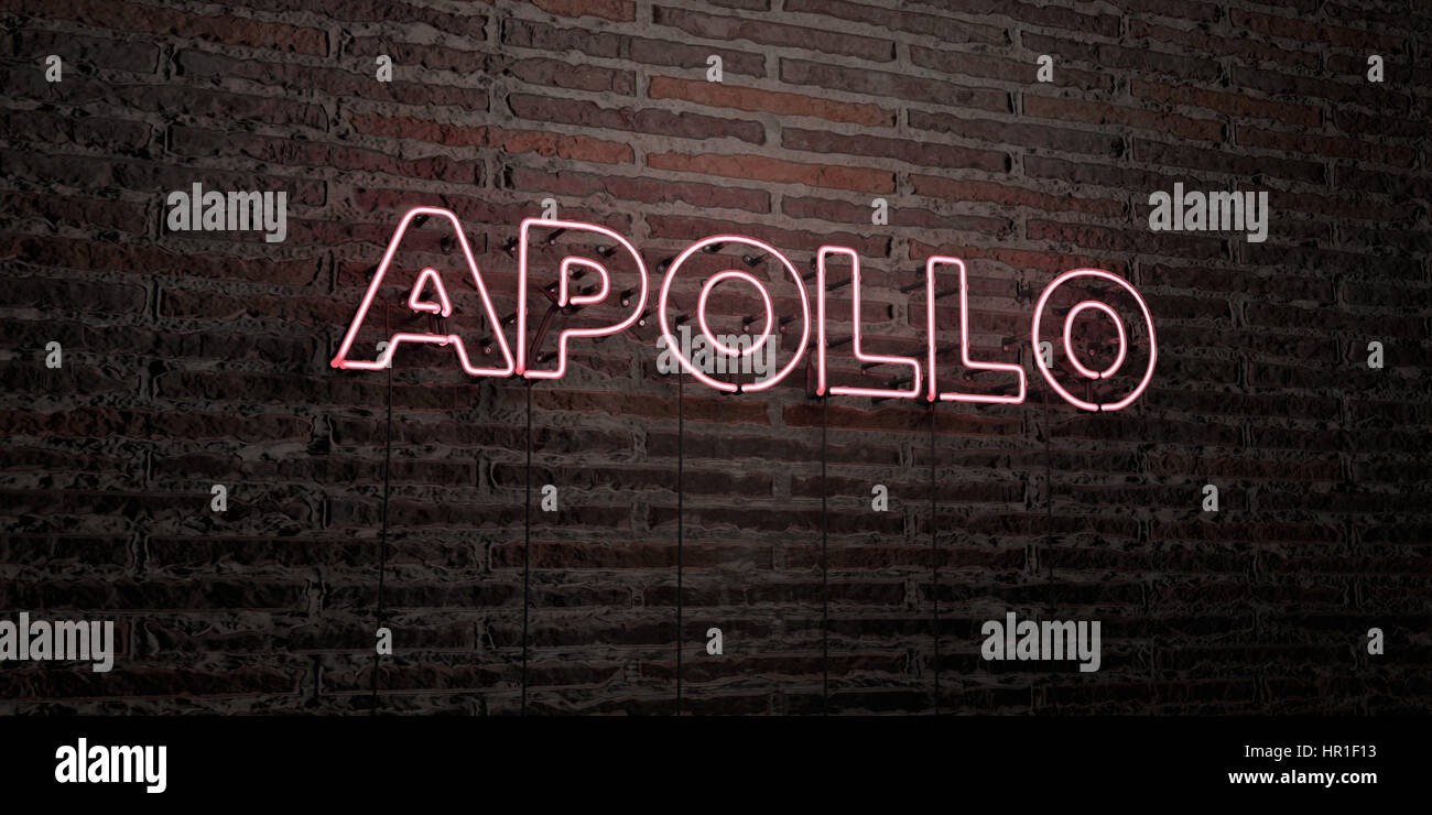 APOLLO -Realistic Neon Sign on Brick Wall background - 3D rendered ...