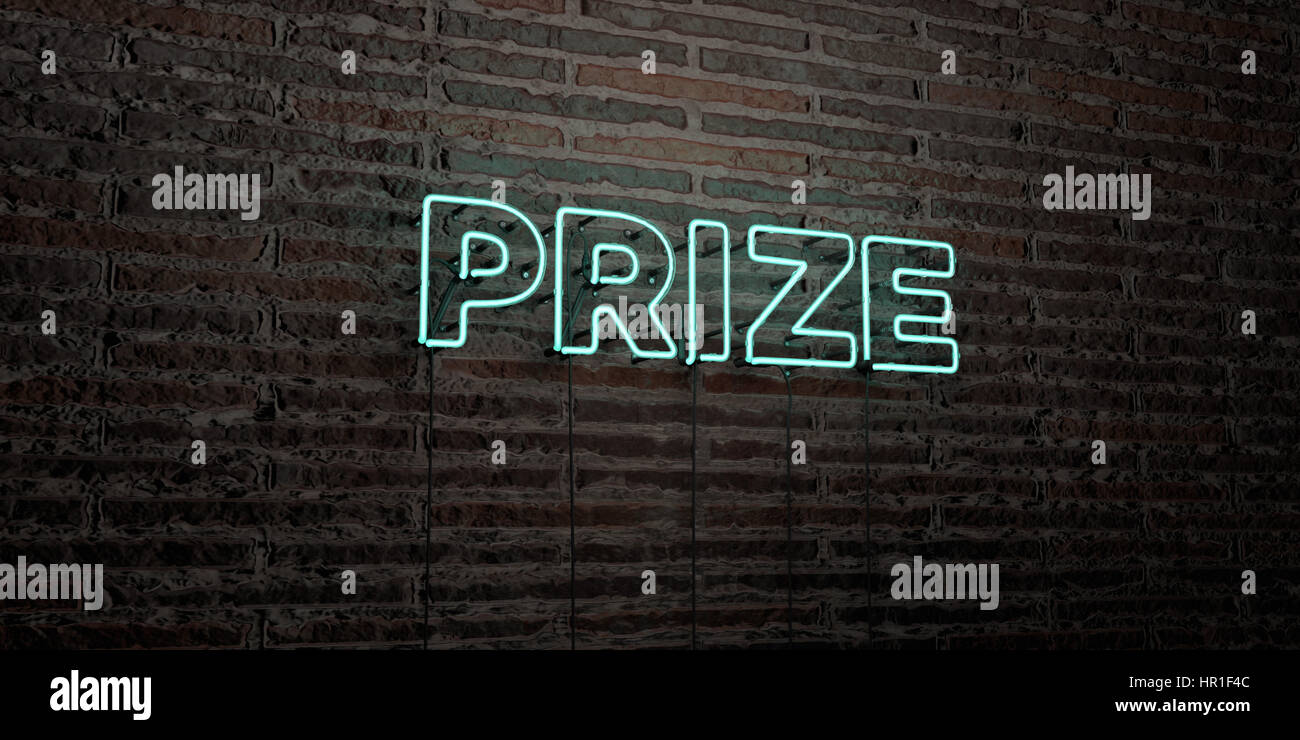 PRIZE -Realistic Neon Sign on Brick Wall background - 3D rendered ...