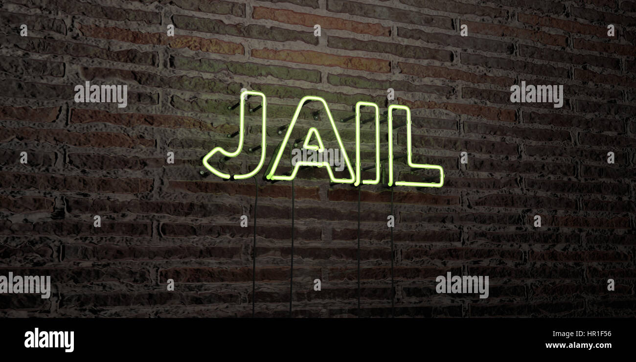 JAIL -Realistic Neon Sign on Brick Wall background - 3D rendered ...
