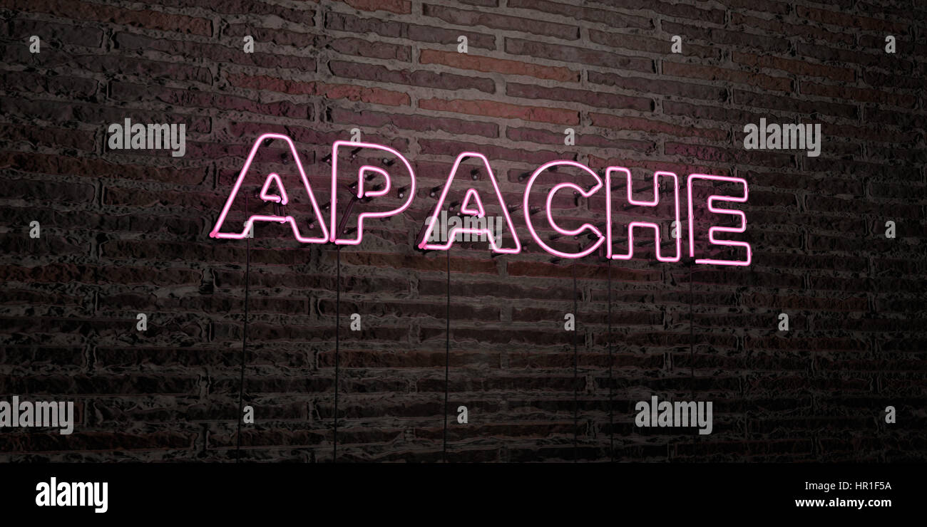 APACHE -Realistic Neon Sign on Brick Wall background - 3D rendered ...