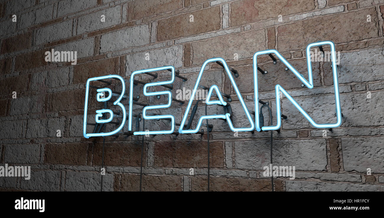 BEAN - Glowing Neon Sign on stonework wall - 3D rendered royalty free ...