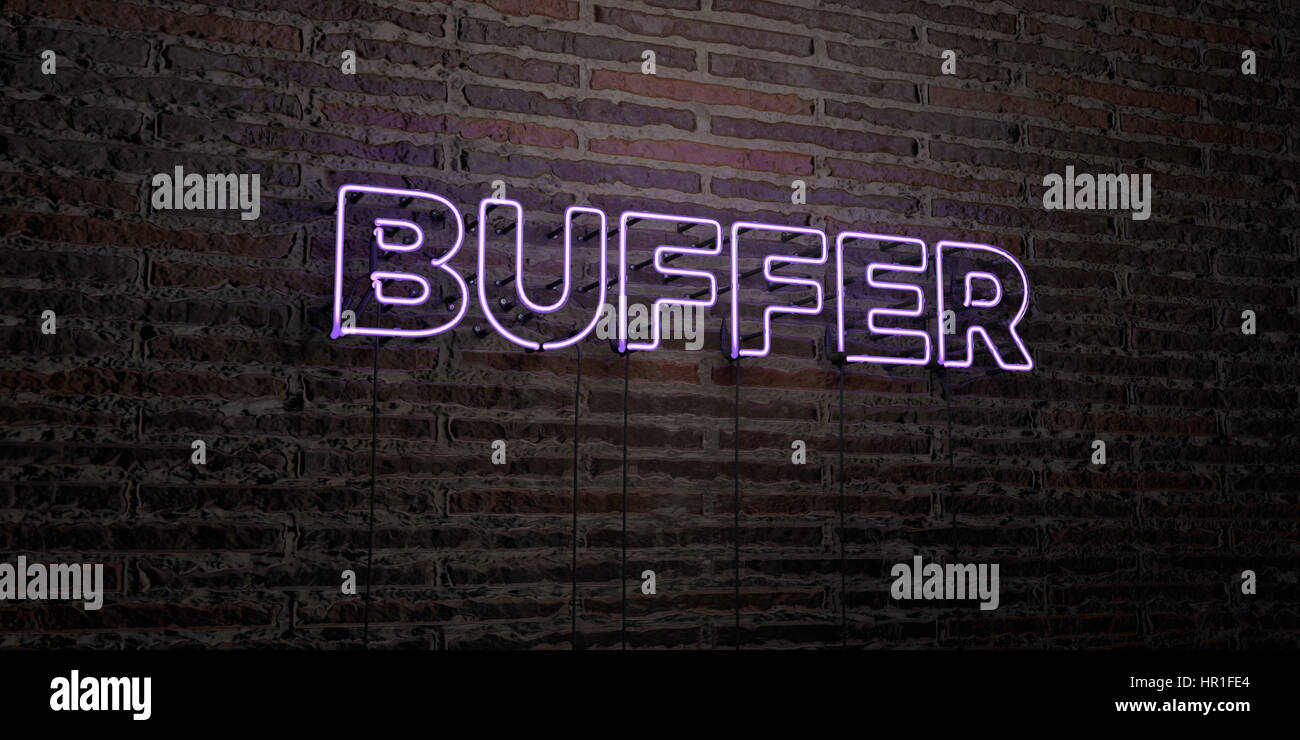BUFFER -Realistic Neon Sign on Brick Wall background - 3D rendered ...