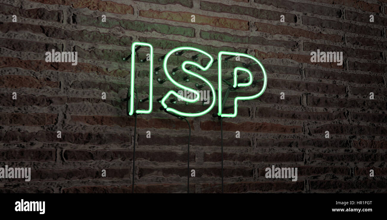 ISP -Realistic Neon Sign on Brick Wall background - 3D rendered royalty ...