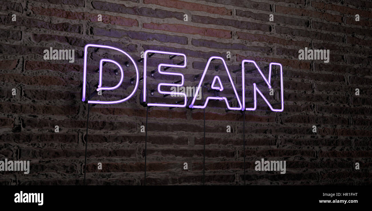 DEAN -Realistic Neon Sign on Brick Wall background - 3D rendered ...