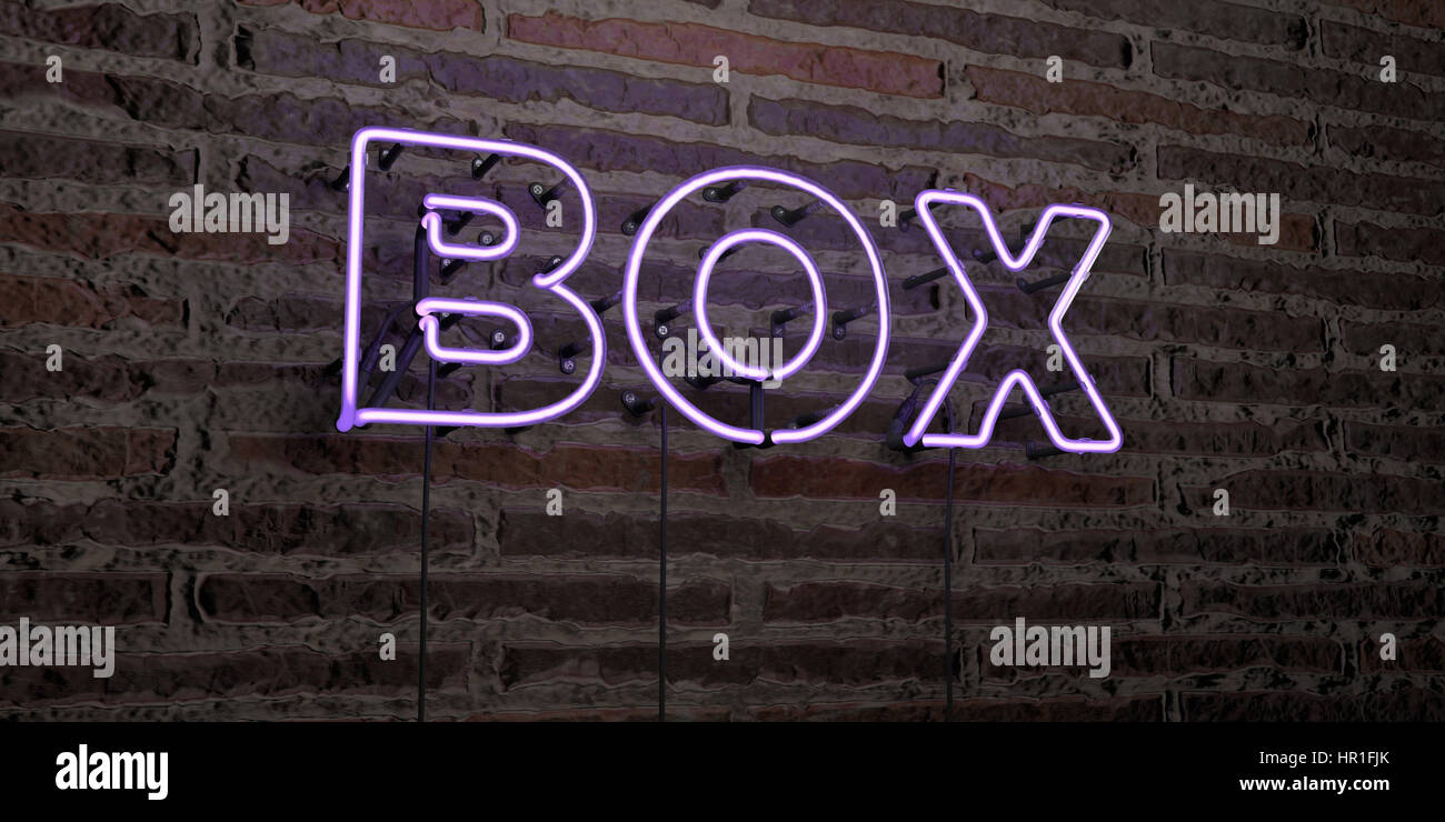 BOX -Realistic Neon Sign on Brick Wall background - 3D rendered royalty ...