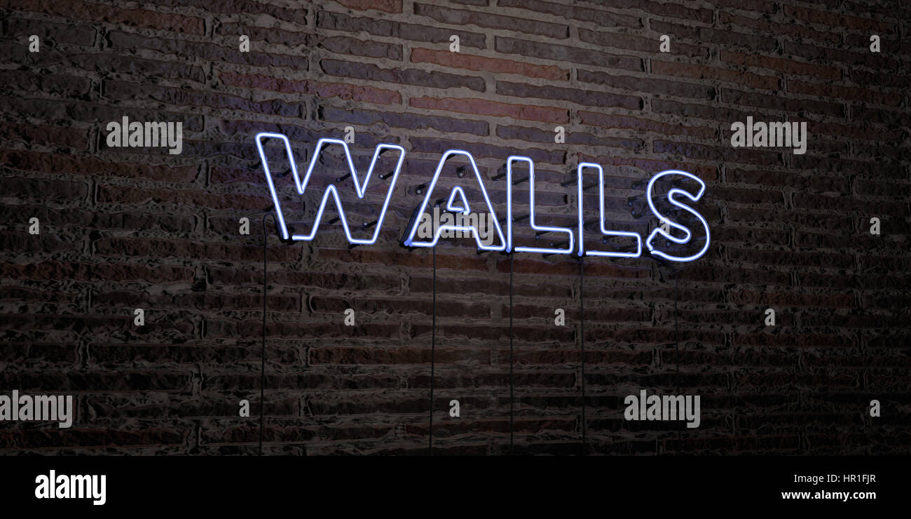 WALLS -Realistic Neon Sign on Brick Wall background - 3D rendered ...