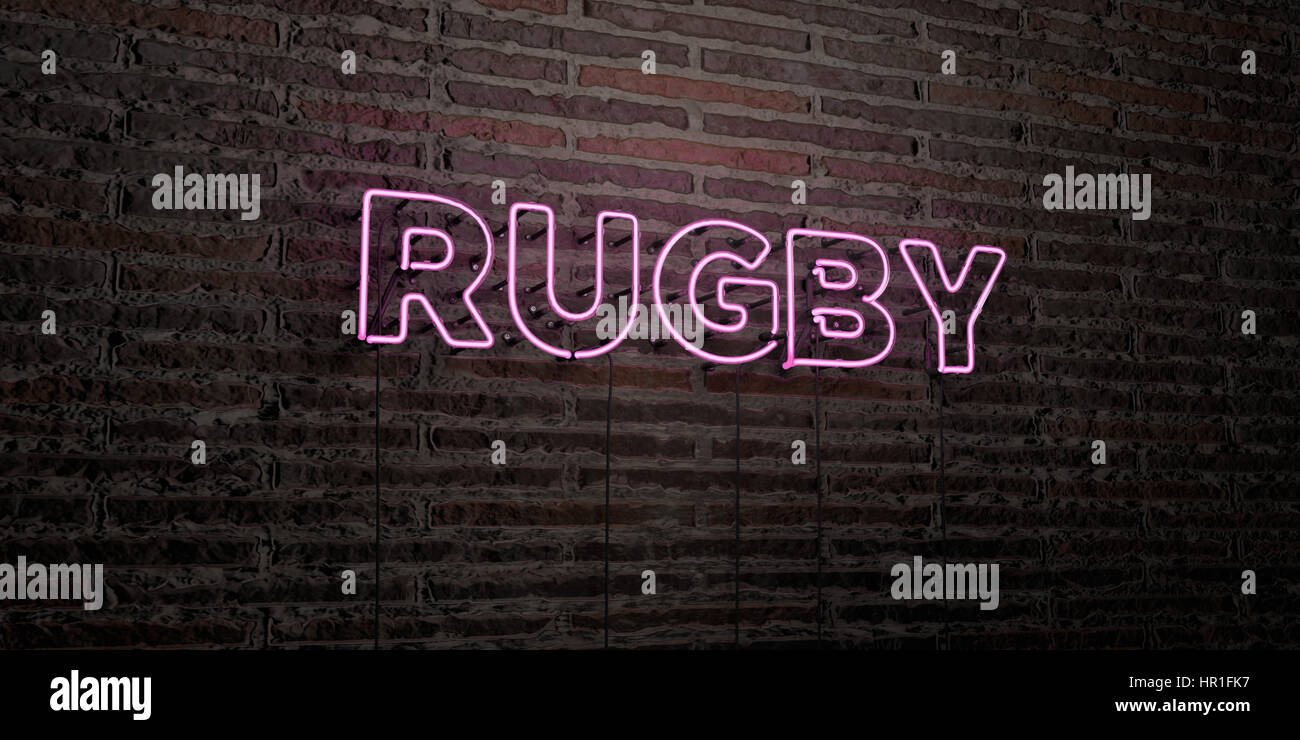 RUGBY -Realistic Neon Sign on Brick Wall background - 3D rendered ...
