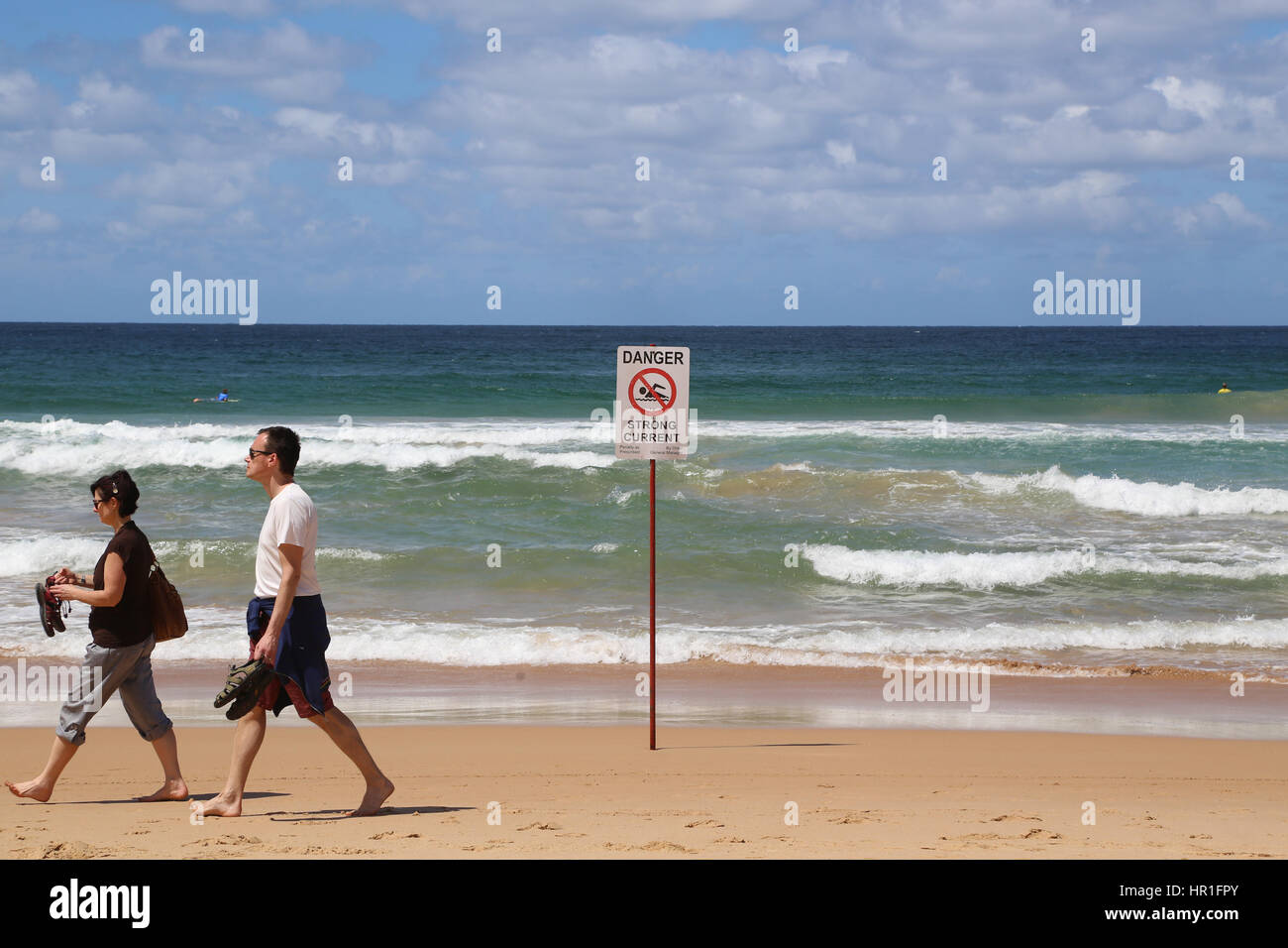 A ‘Danger strong current’ sign at Manly Beach in Sydney, Australia ...