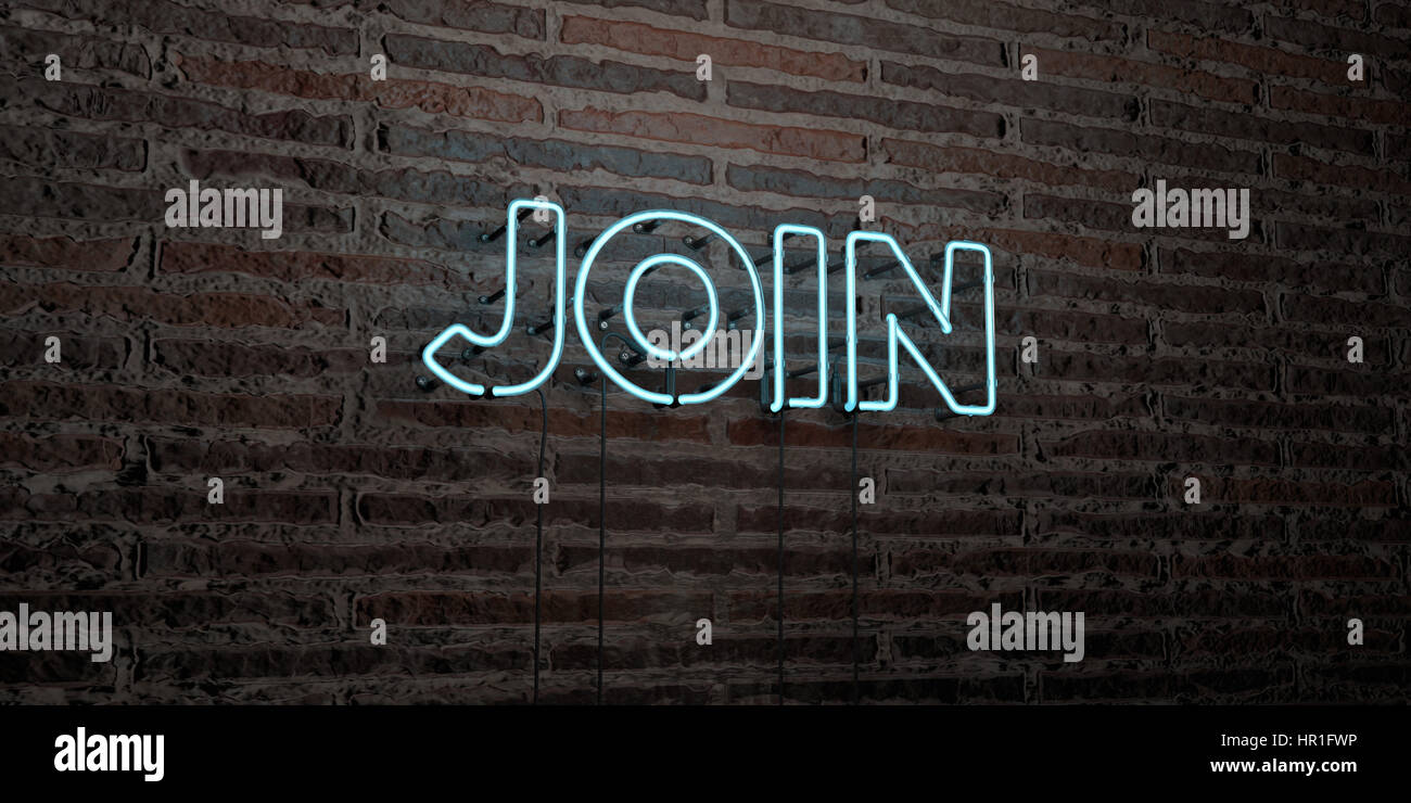 JOIN -Realistic Neon Sign on Brick Wall background - 3D rendered ...