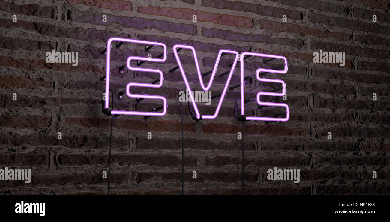 EVE -Realistic Neon Sign on Brick Wall background - 3D rendered royalty ...