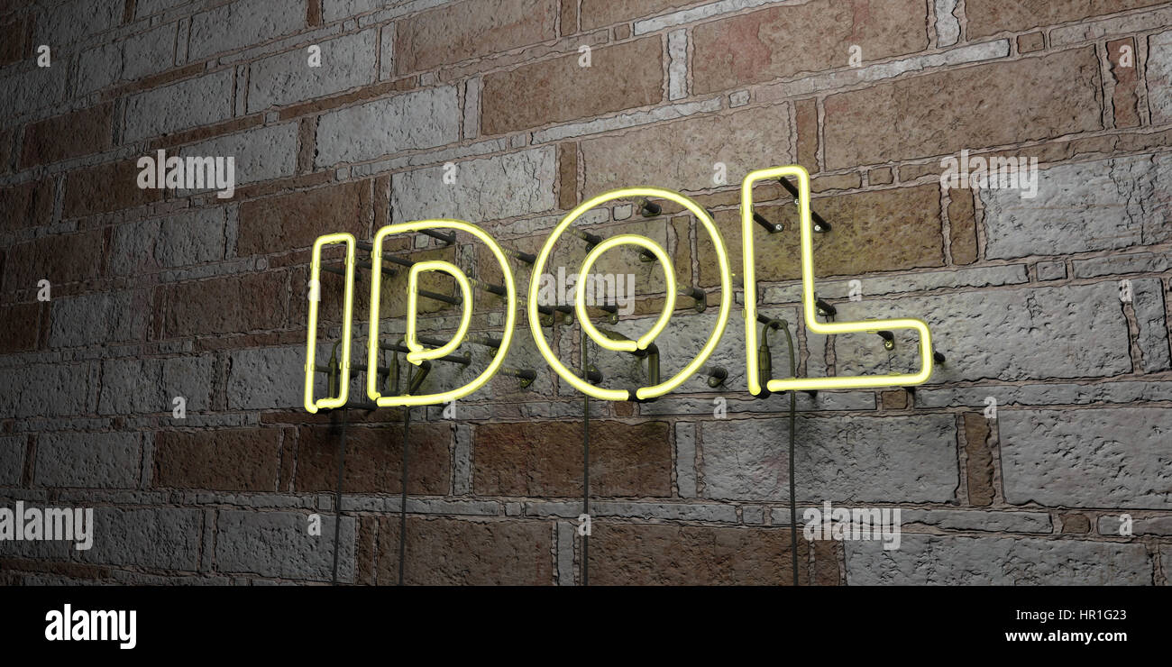 IDOL - Glowing Neon Sign on stonework wall - 3D rendered royalty free ...