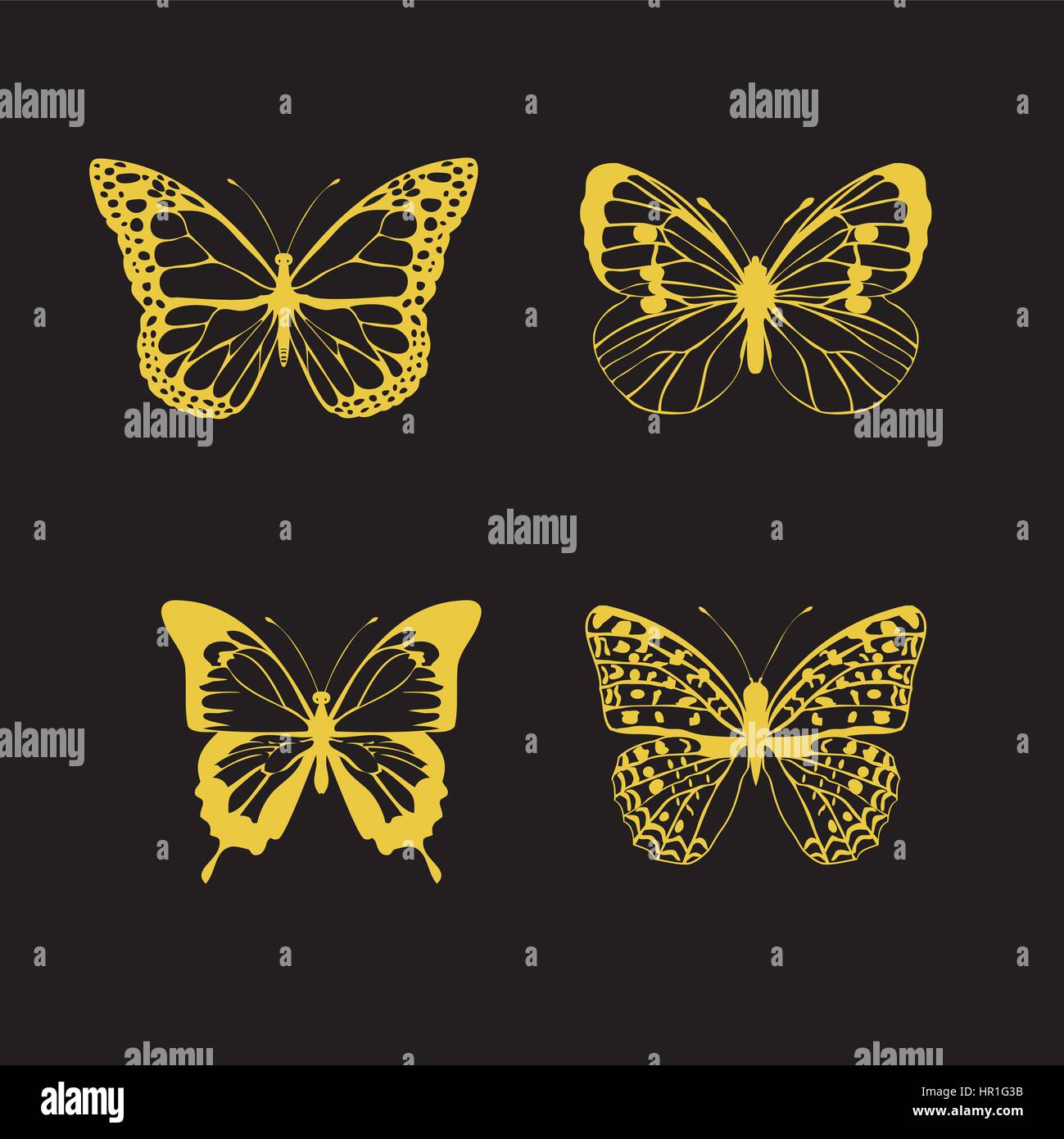 vector illustration of four golden butterflies Stock Vector Image & Art ...