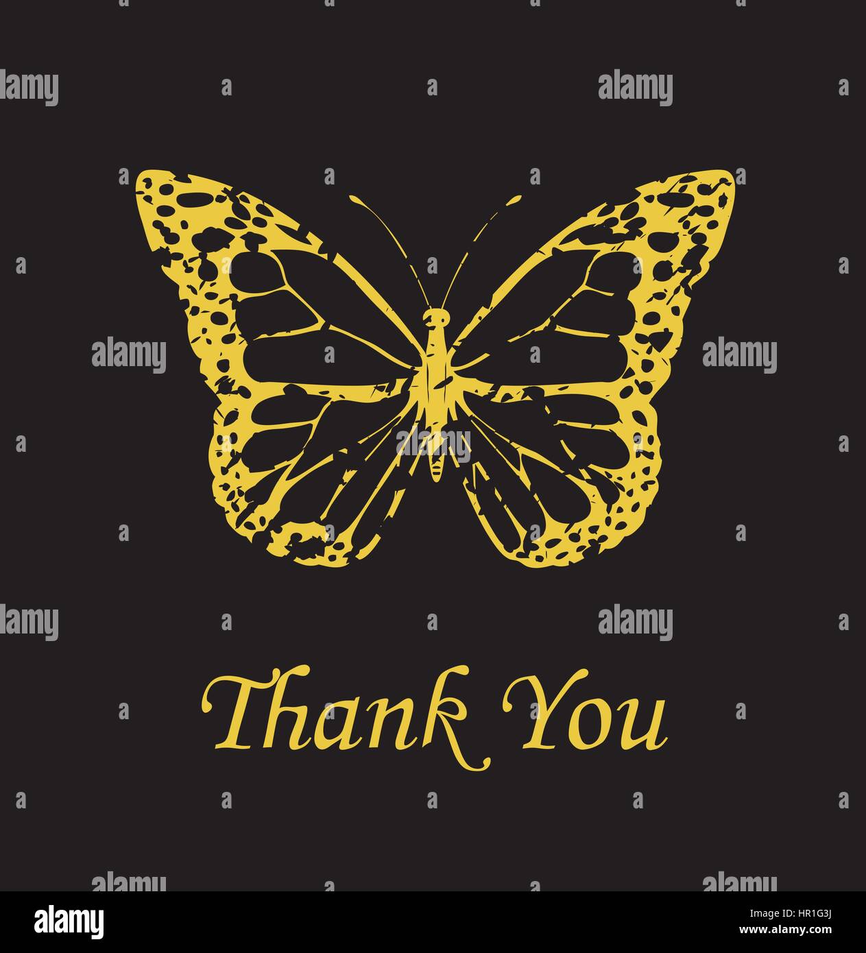 vector illustration of a thank you card with vintage golden butterfly ...