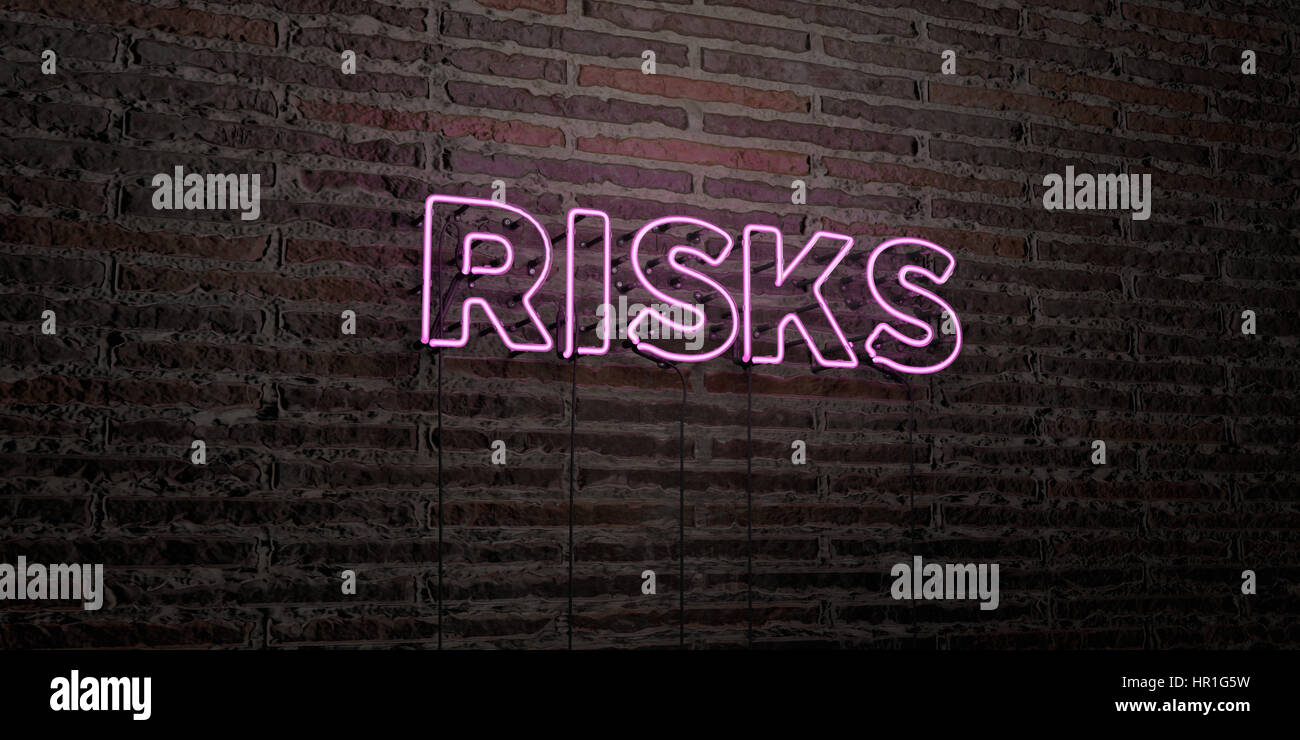 RISKS -Realistic Neon Sign on Brick Wall background - 3D rendered ...