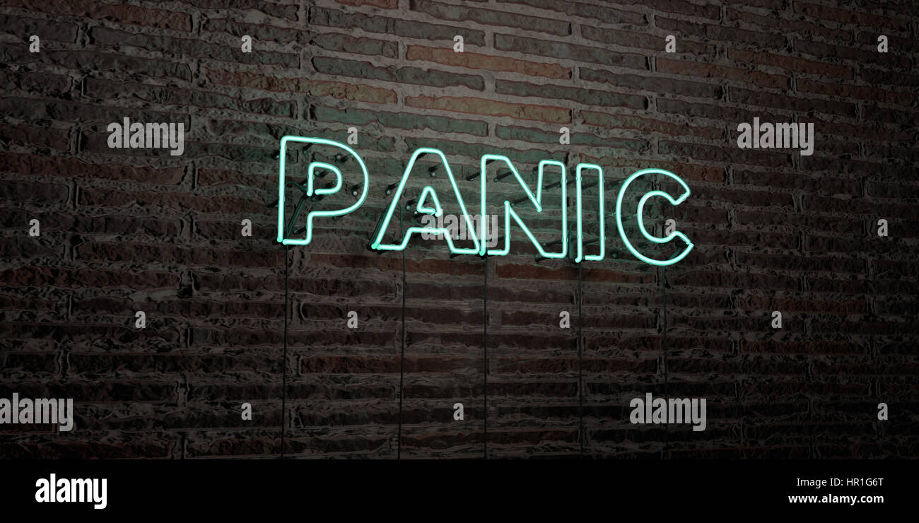 PANIC -Realistic Neon Sign on Brick Wall background - 3D rendered ...