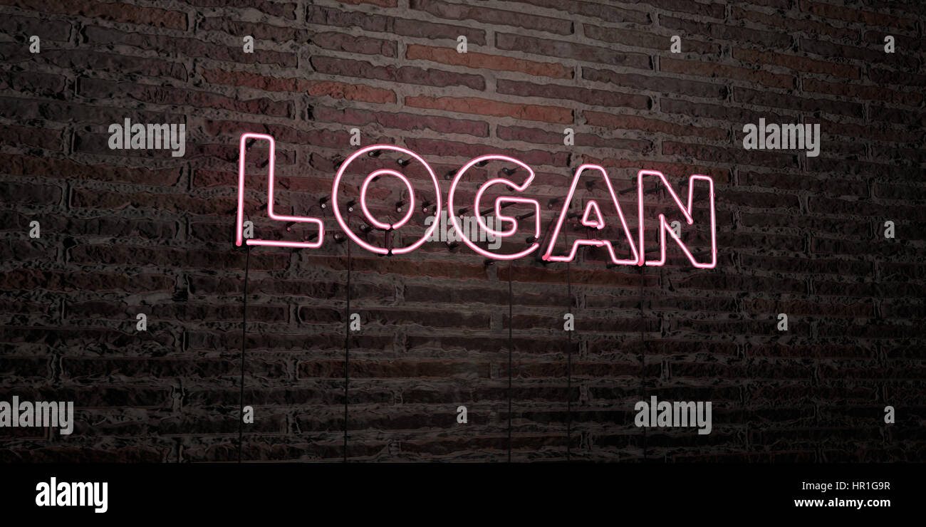 LOGAN -Realistic Neon Sign on Brick Wall background - 3D rendered ...