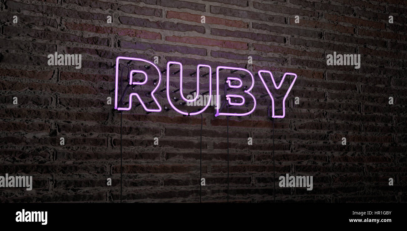 RUBY -Realistic Neon Sign on Brick Wall background - 3D rendered ...