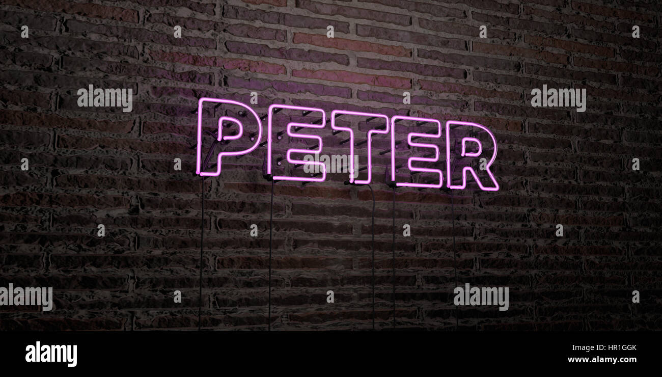 PETER -Realistic Neon Sign on Brick Wall background - 3D rendered ...
