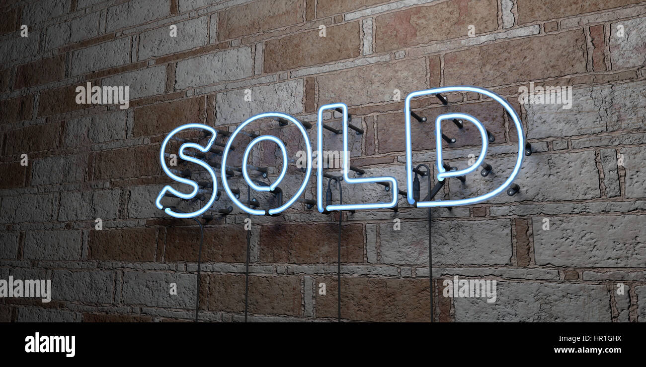 SOLD - Glowing Neon Sign on stonework wall - 3D rendered royalty free ...