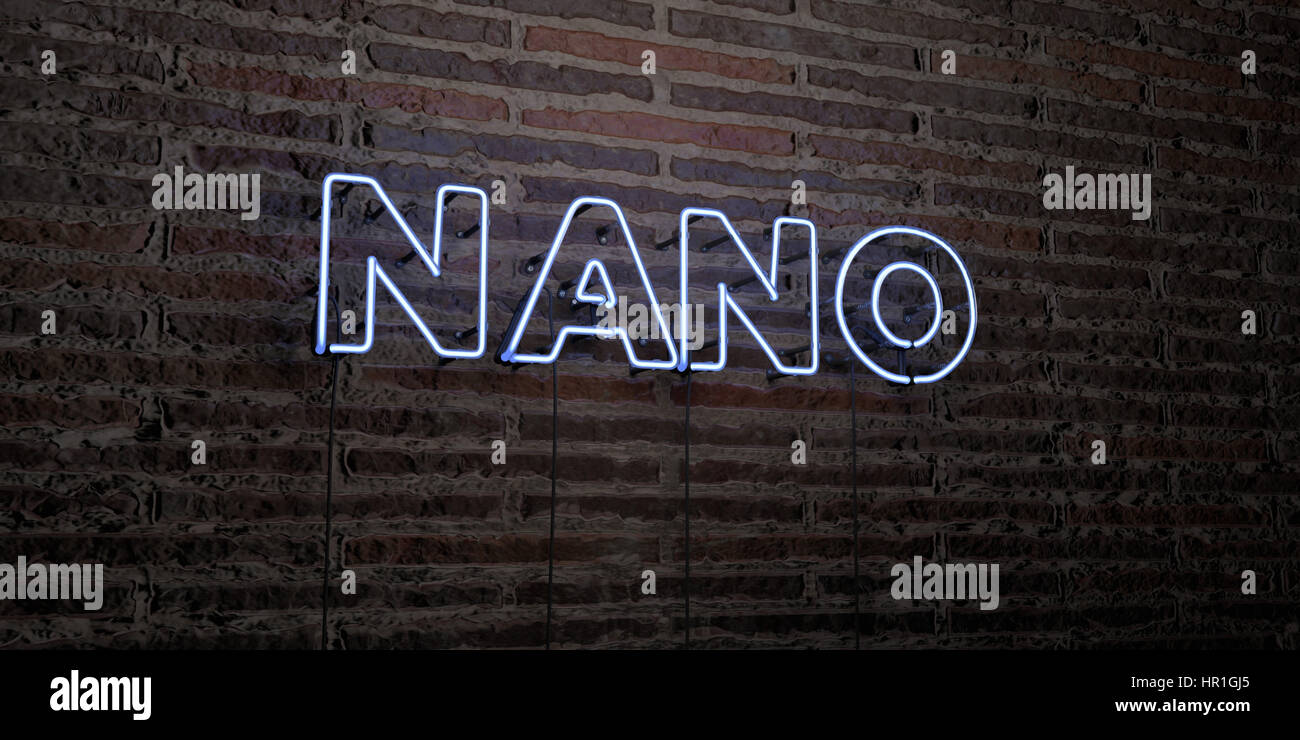 NANO -Realistic Neon Sign on Brick Wall background - 3D rendered ...