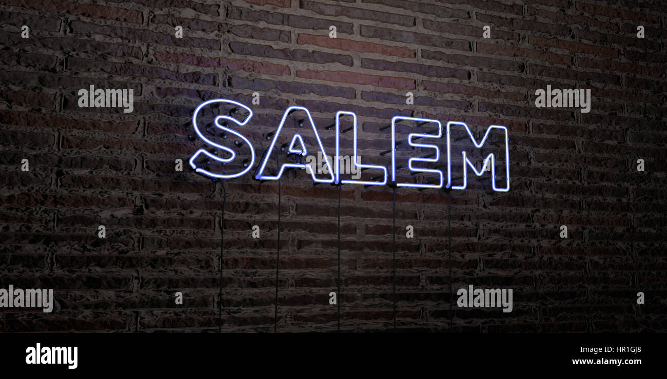 SALEM -Realistic Neon Sign on Brick Wall background - 3D rendered ...