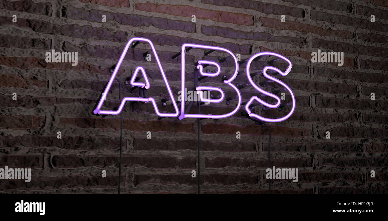 ABS -Realistic Neon Sign on Brick Wall background - 3D rendered royalty ...