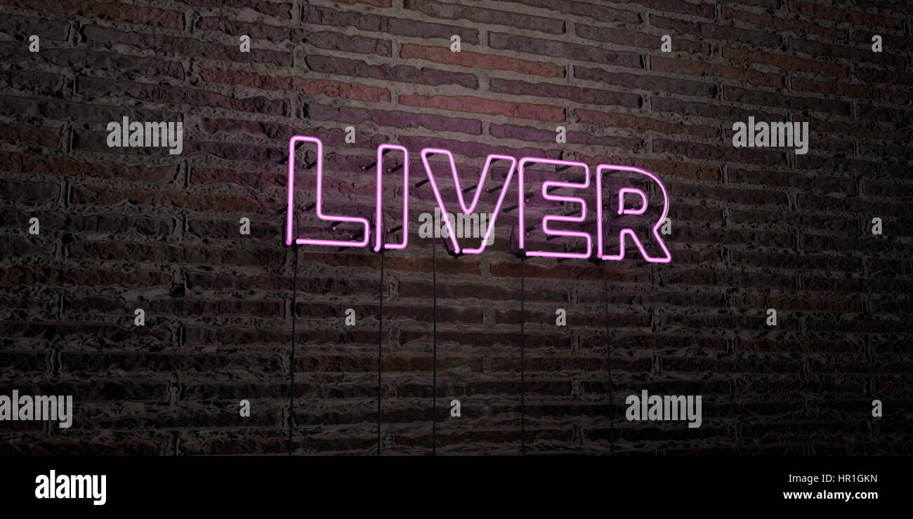 LIVER -Realistic Neon Sign on Brick Wall background - 3D rendered ...