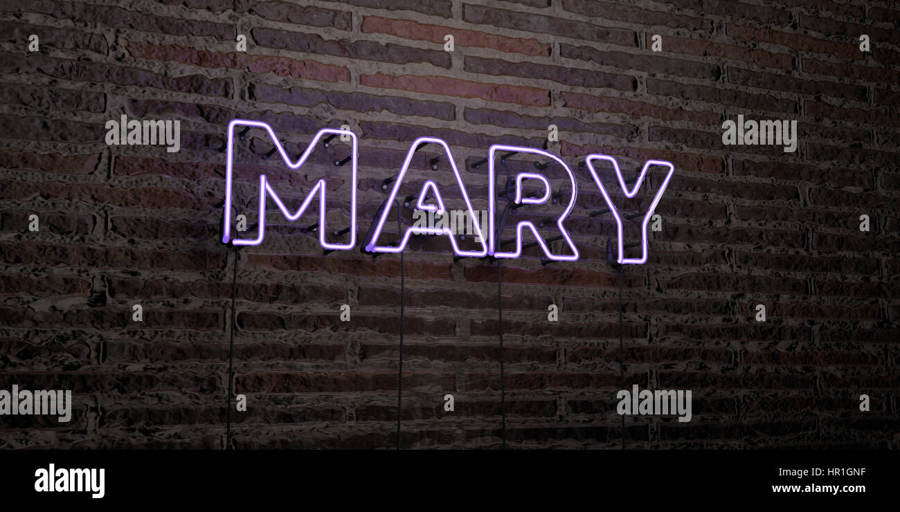 MARY -Realistic Neon Sign on Brick Wall background - 3D rendered ...