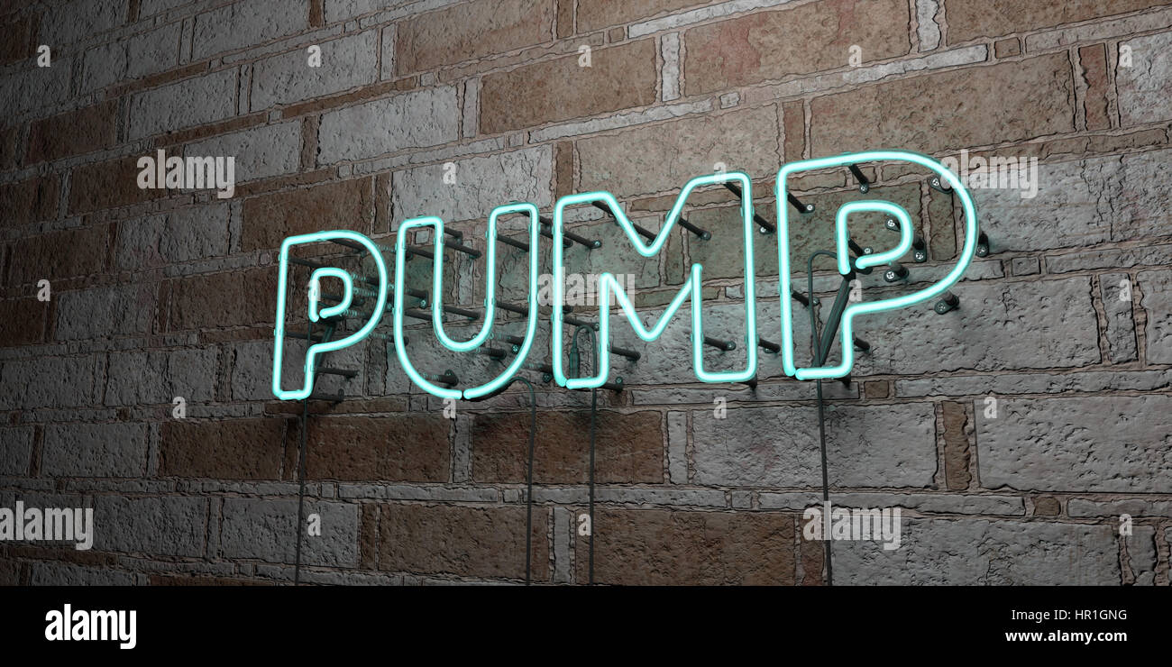 PUMP - Glowing Neon Sign on stonework wall - 3D rendered royalty free ...