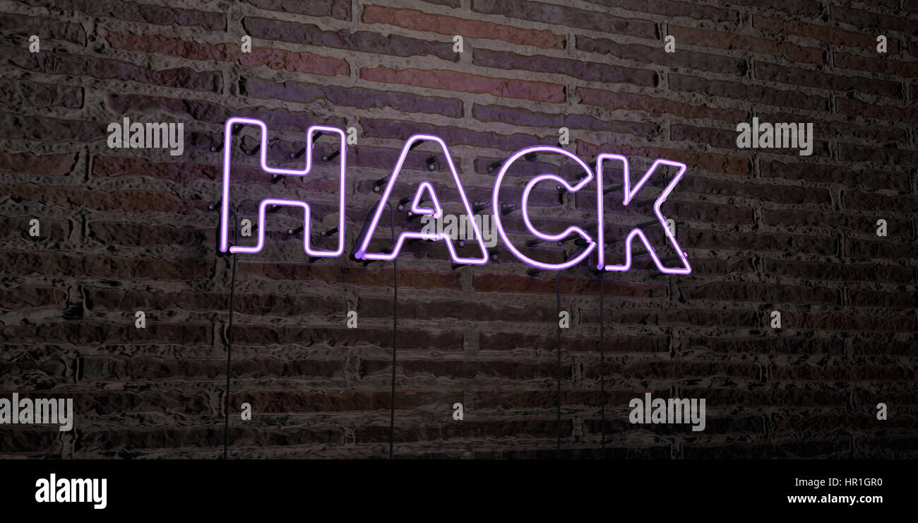 HACK -Realistic Neon Sign on Brick Wall background - 3D rendered ...