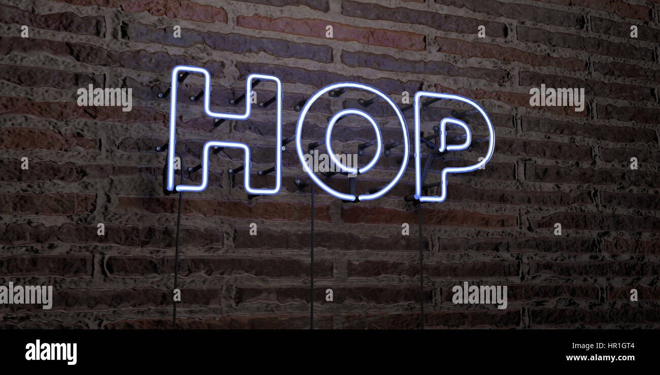 HOP -Realistic Neon Sign on Brick Wall background - 3D rendered royalty ...
