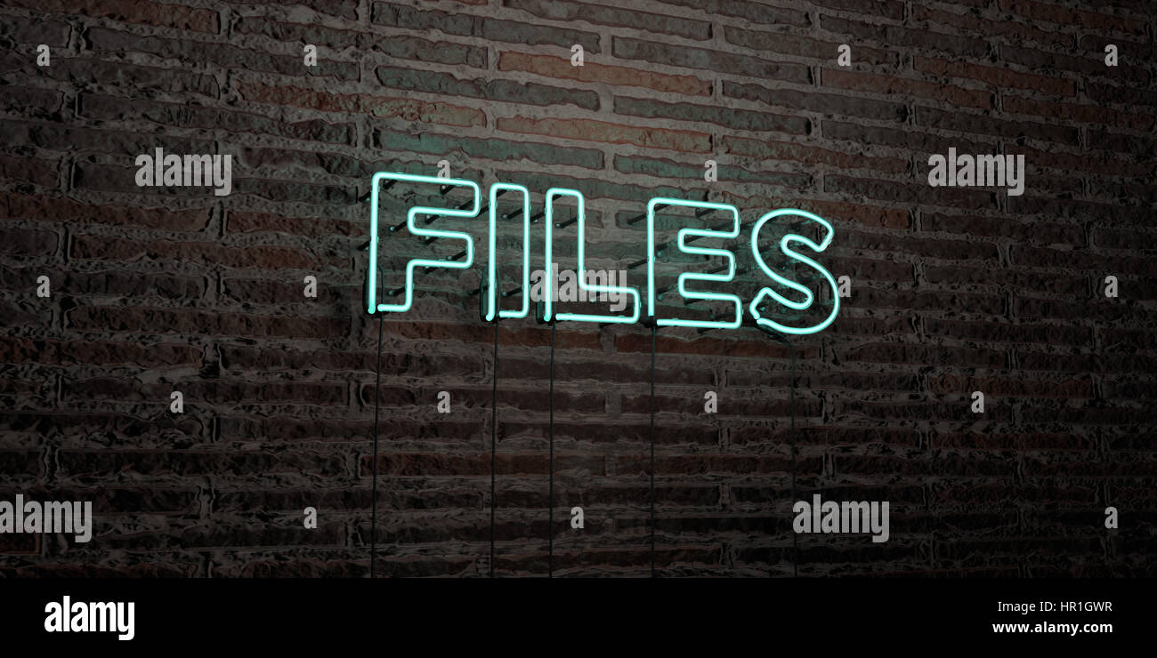 FILES -Realistic Neon Sign on Brick Wall background - 3D rendered ...
