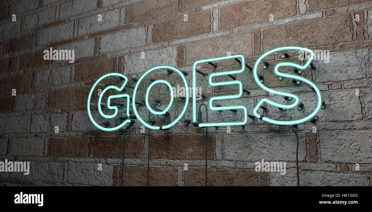 GOES - Glowing Neon Sign on stonework wall - 3D rendered royalty free ...