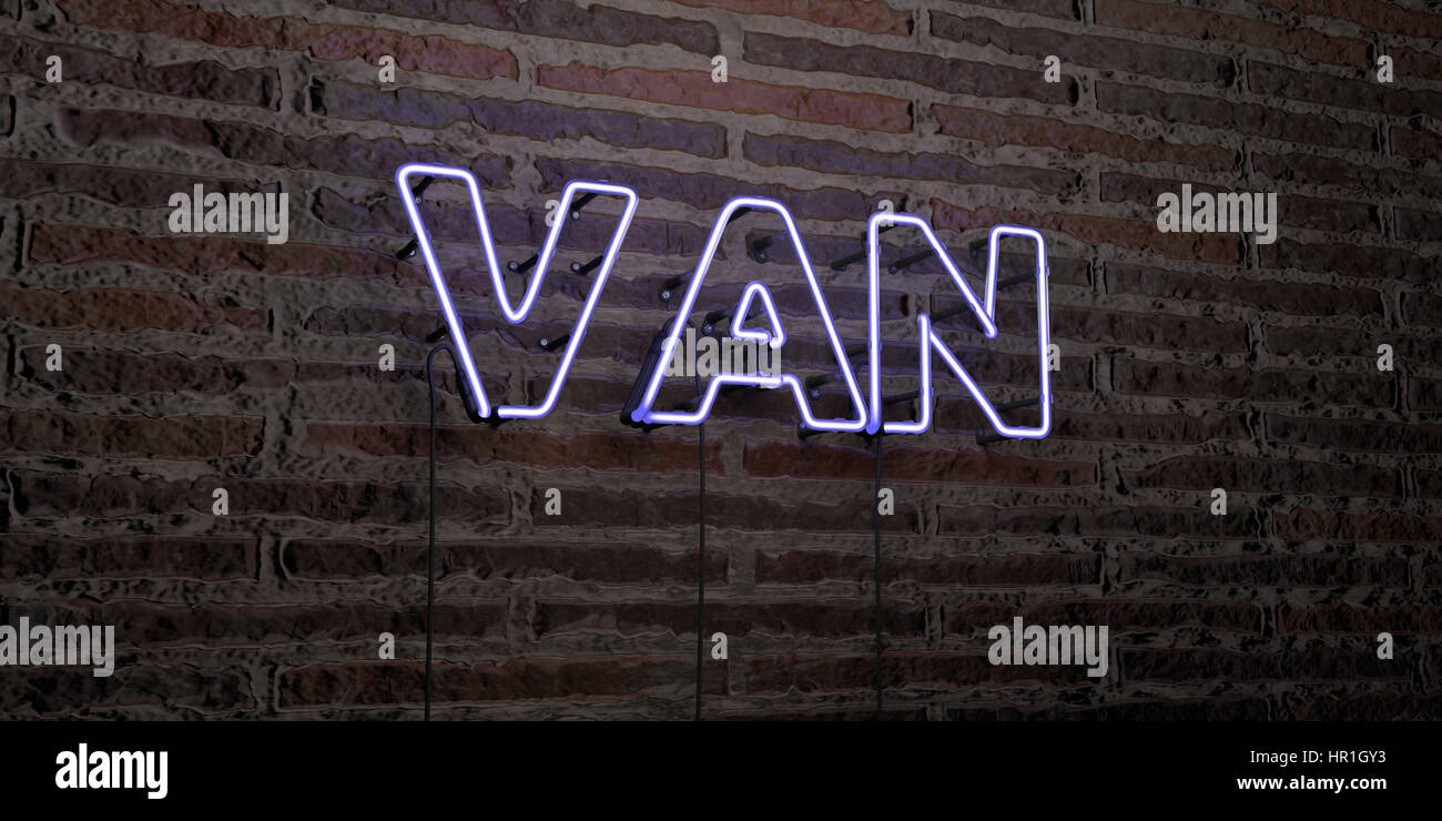 VAN -Realistic Neon Sign on Brick Wall background - 3D rendered royalty ...